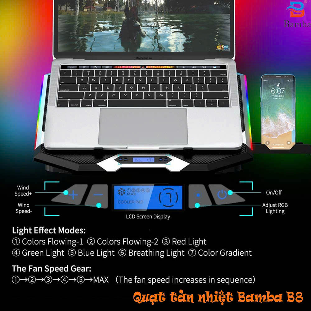 Quạt làm mát laptop Bamba B8 (6 quạt) Led Rgb – BAMBA