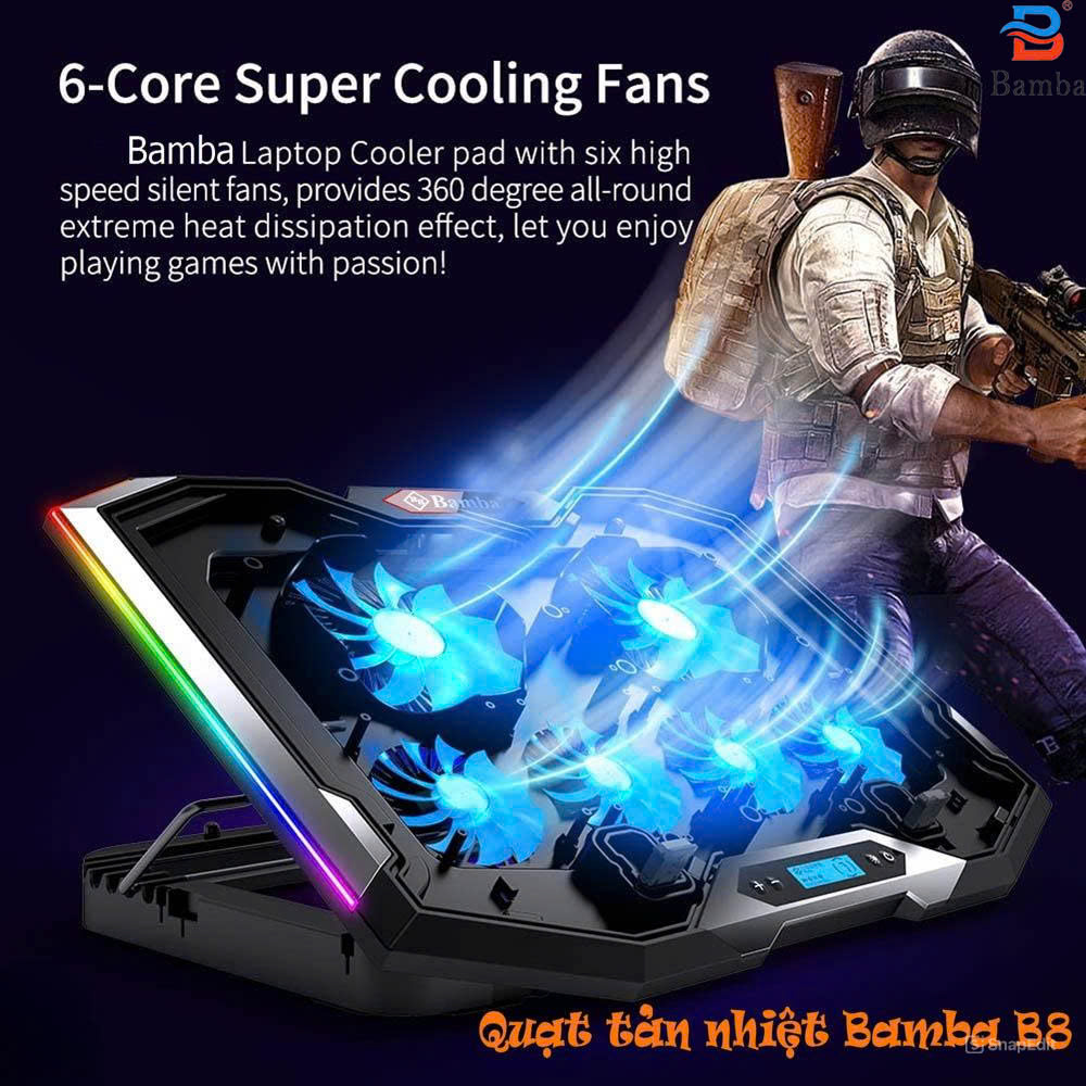 Quạt làm mát laptop Bamba B8 (6 quạt) Led Rgb – BAMBA